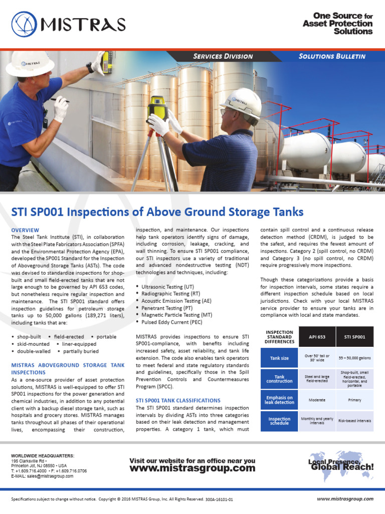 STI SP001 Inspections of Above Ground Storage Tanks | PDF ...