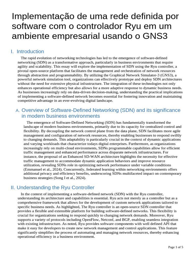 Implementa o de Uma Rede Definida Por Software Com o Controlador Ryu em Um Ambiente Empresarial ...