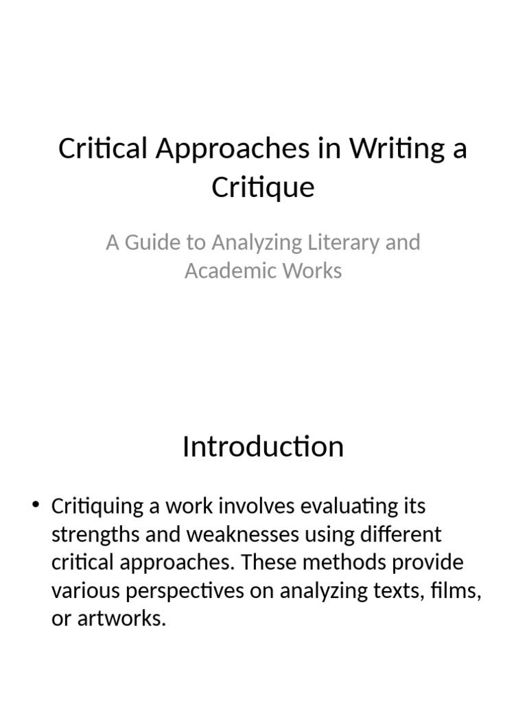 Critical Approaches Critique | PDF