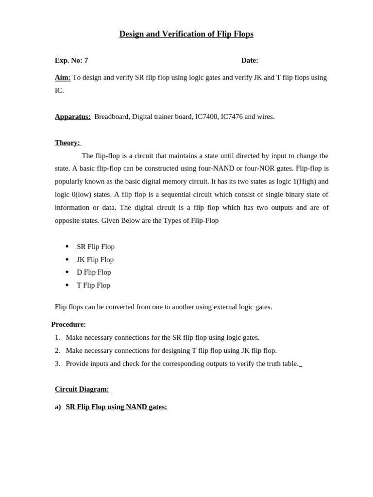 Lab Manual For Exp 7 - Flip Flop | PDF