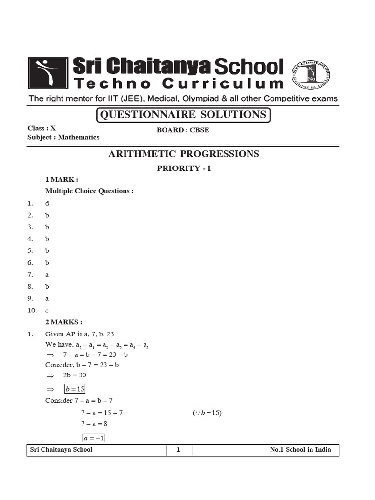 Arithmetic Progressions (P - I, Ii) Solutions | PDF | Mathematics ...