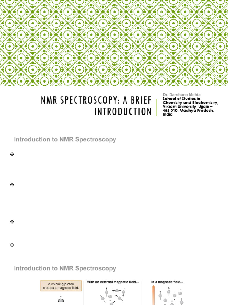 M. Sc. II SEM-Paper IV-Unit I-NMR-Part I-Dr Darshana Mehta | PDF ...