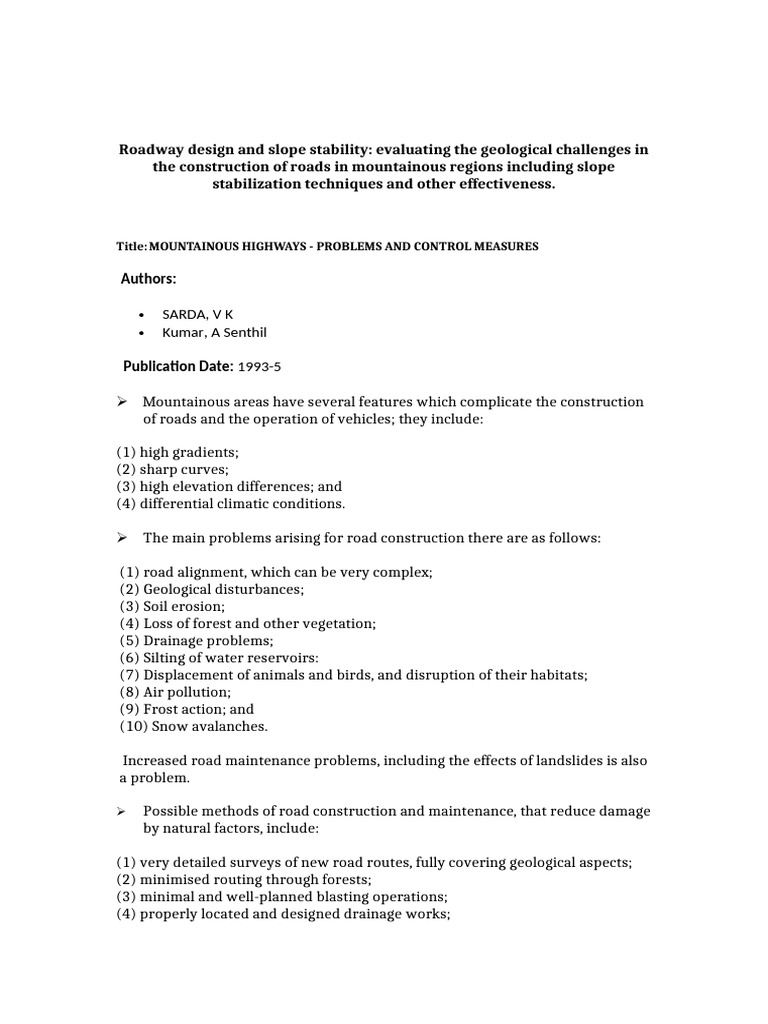 Roadway Design and Slope Stability | PDF | Earth Sciences | Soil