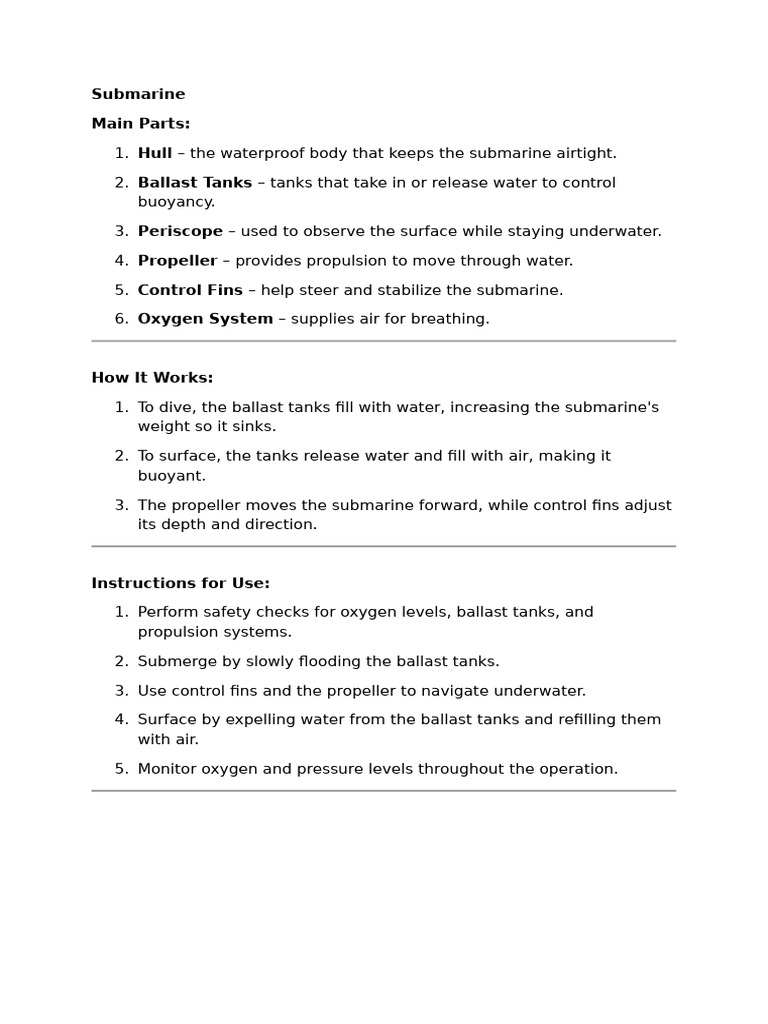 Submarine Parts and Operation Guide | PDF