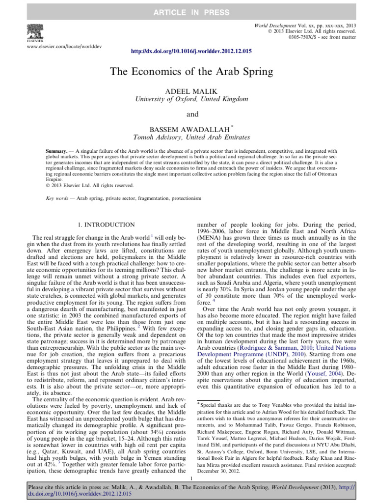 Arab Spring: Economic Challenges Ahead | PDF | Arab World | Middle East