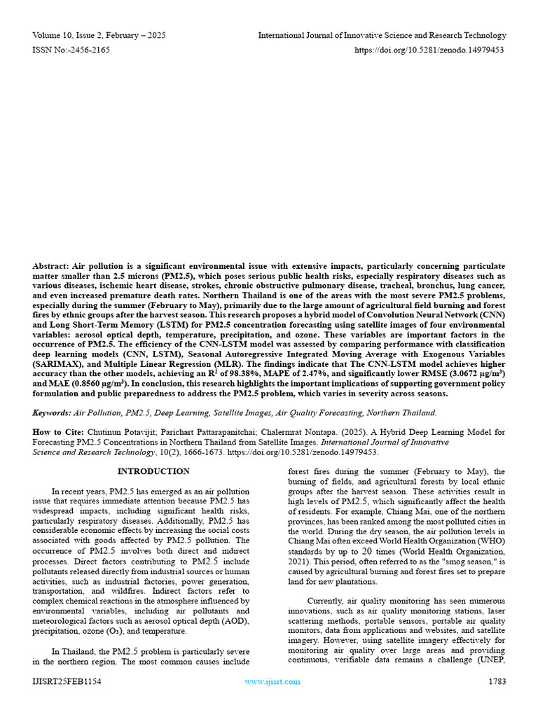 A Hybrid Deep Learning Model For Forecasting Pm2 5 Concentrations In Northern Thailand From