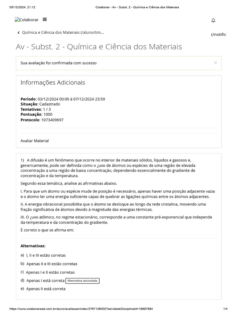Colaborar - Av - Subst. 2 - Química e Ciência Dos Materiais | PDF ...