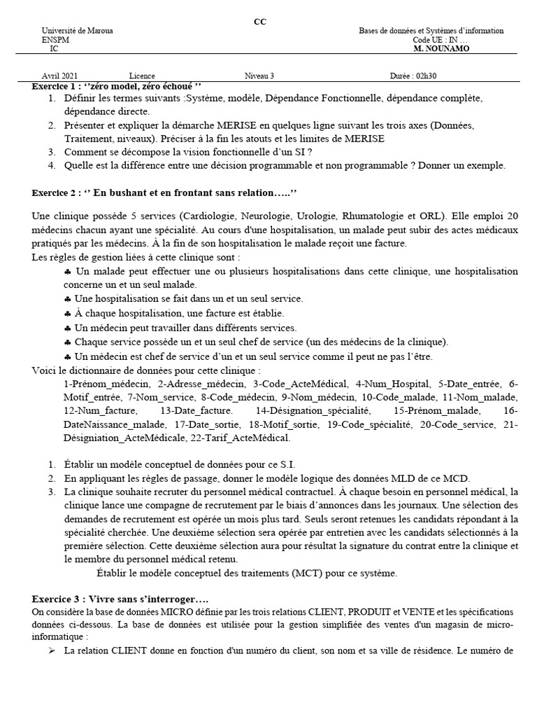 CC SI Et BD | PDF | Bases de données | Informatique