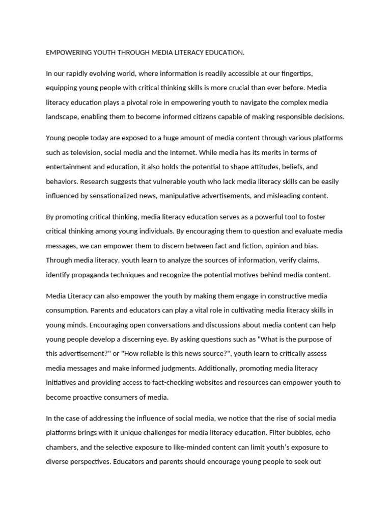 Youth Empowerment via Media Literacy | PDF | Social Media | Popular ...
