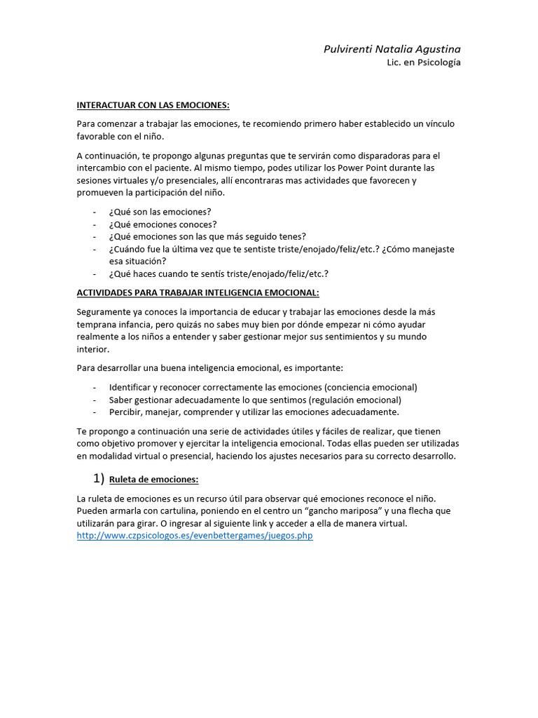 Actividades para Fomentar la Inteligencia Emocional Infantil | PDF ...