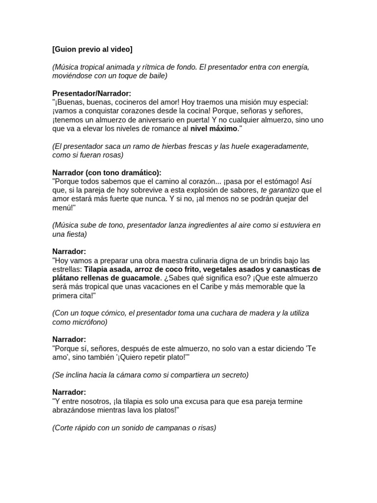 Guion Marlon y Danis | PDF | Interrogatorio intenso | Comida y bebida