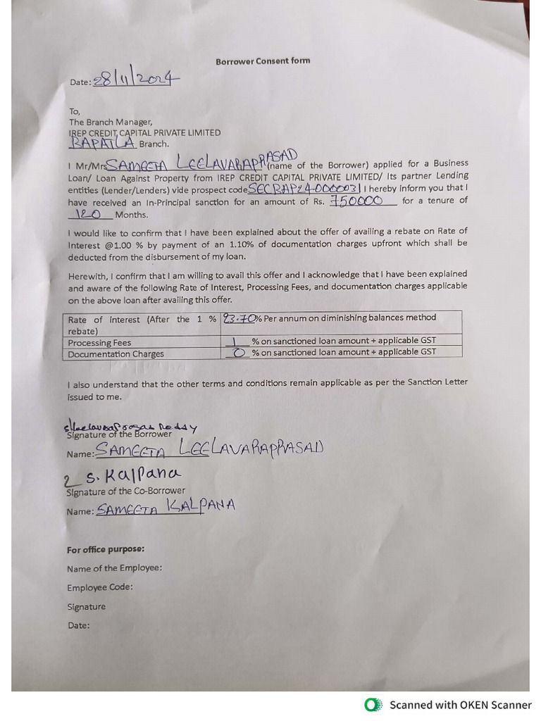 Borrowers Consent Form of Leela | PDF