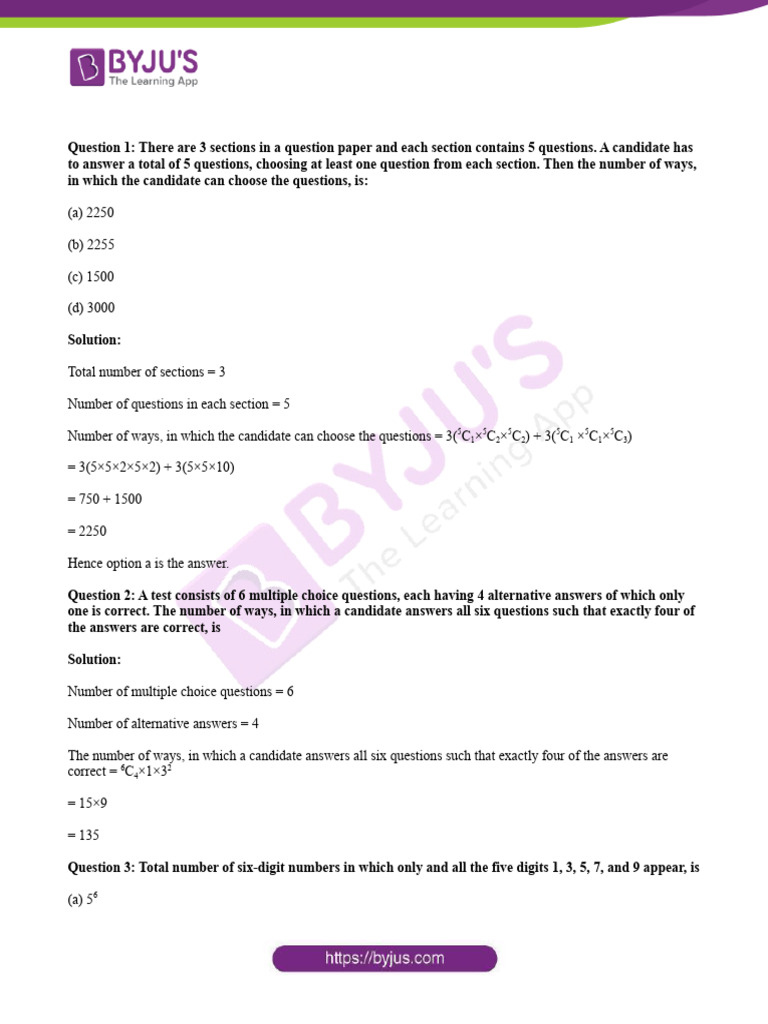 Permutation and Combination JEE Advanced Previous Year Questions With Solutions | PDF | Multiple ...