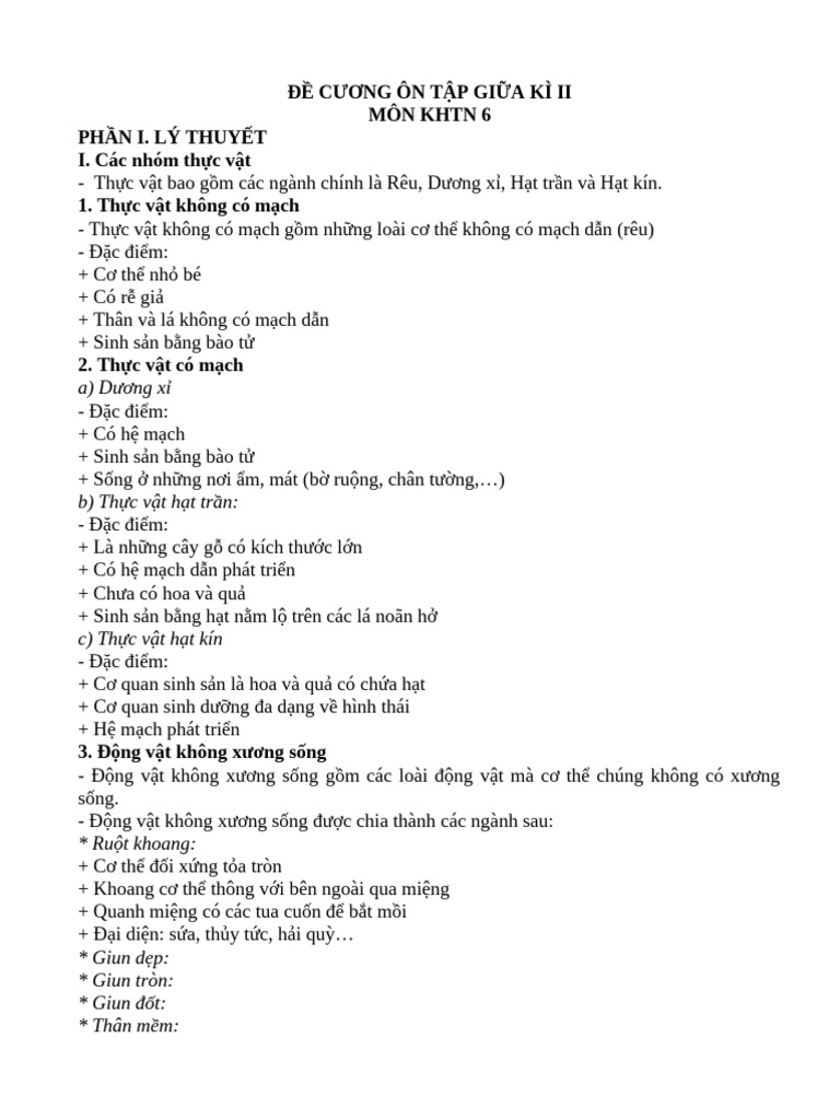 De-cuong-giua-hoc-ki-2-mon-khoa-hoc-tu-nhien-6-sach-ket-noi-tri-thuc | PDF