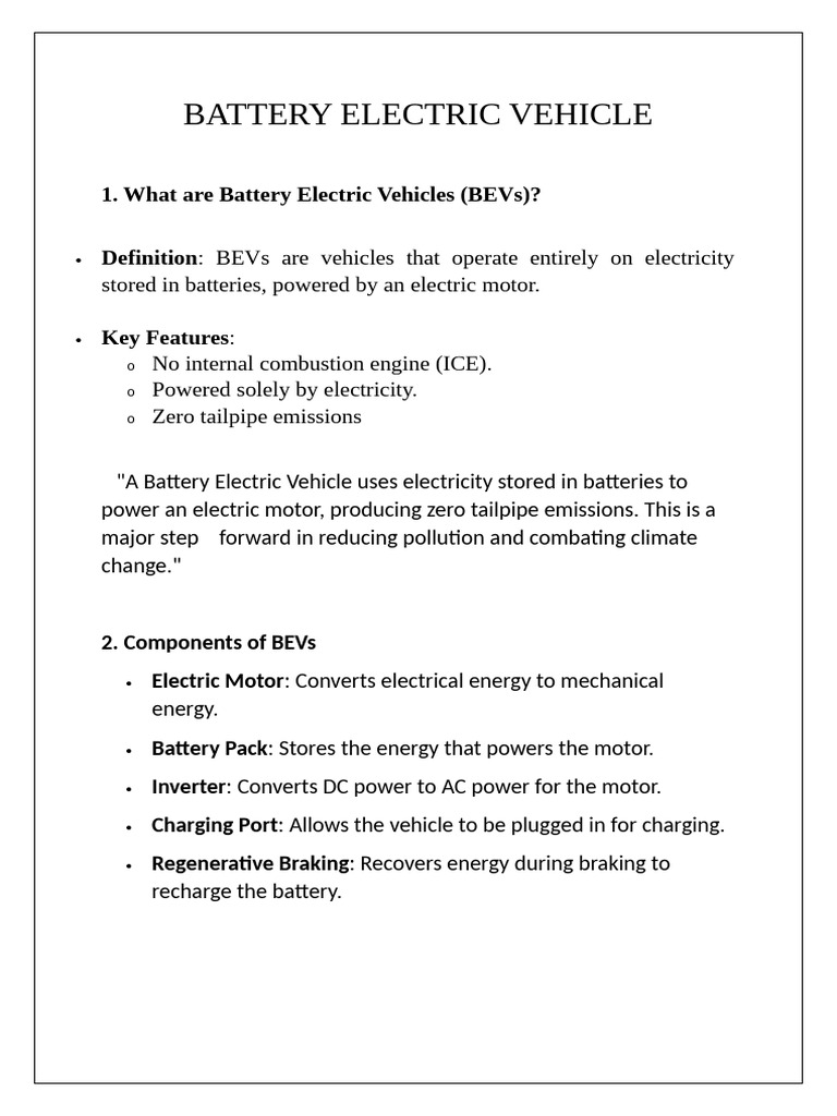 Overview of Battery Electric Vehicles | PDF