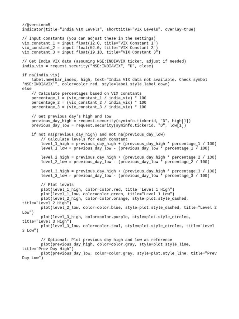 India VIX Levels Calculation Script | PDF