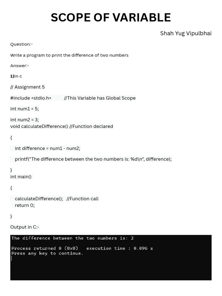 Yug Shah Vipulbhai Scope of Variable | PDF