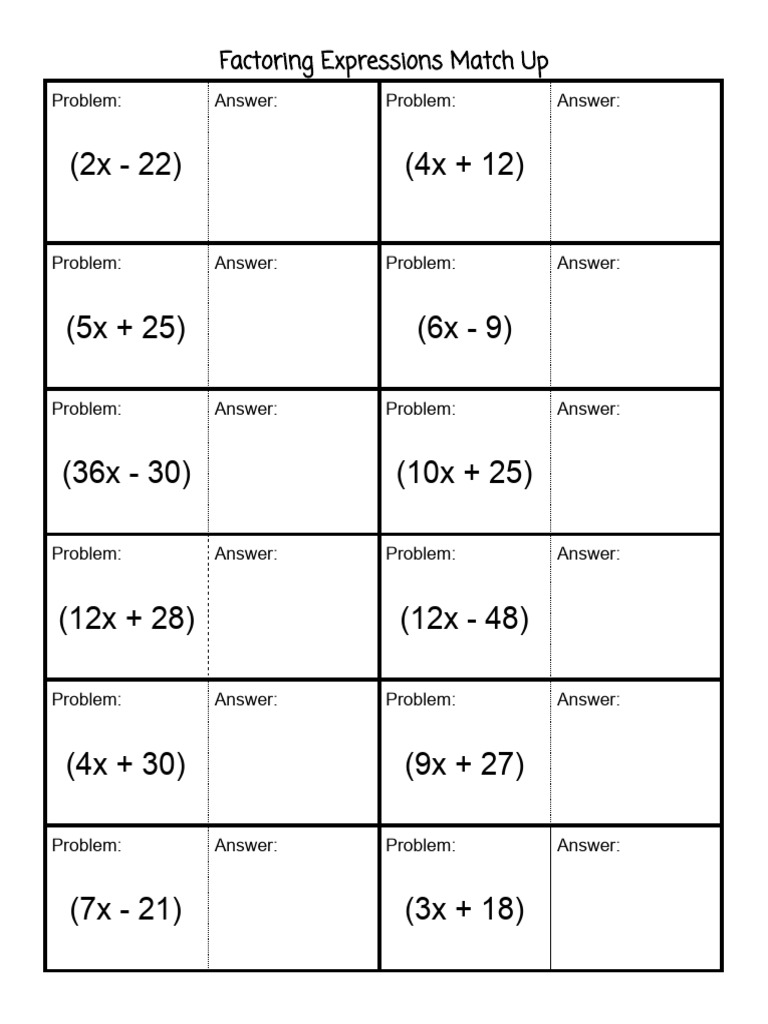 Factoring Expressions Matching Activity | PDF