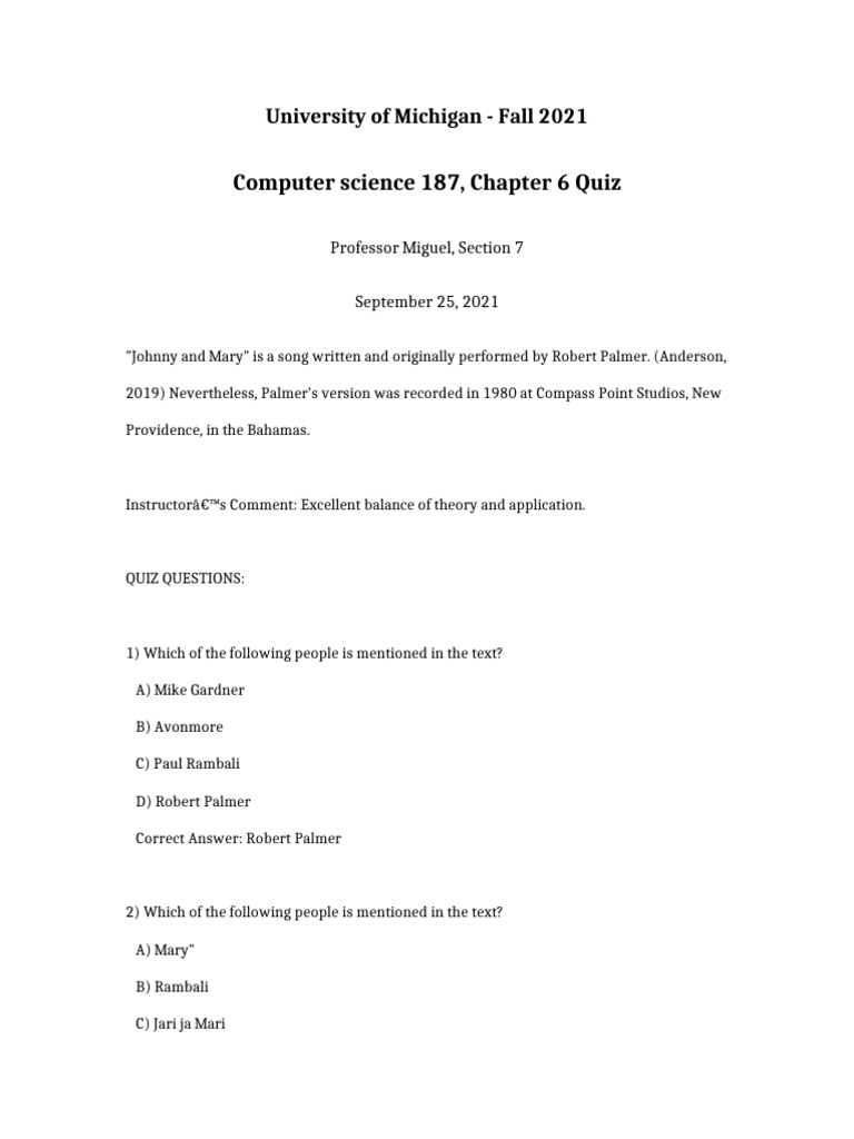 Computer Science 187 Chapter 6 Quiz | PDF