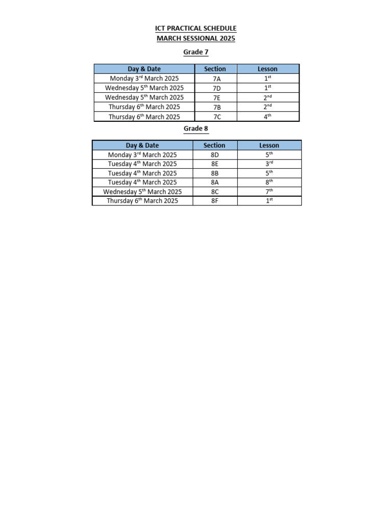 ICT Practical March Sessional Schedule [2025] 2025-03-02 09-59-44 | PDF