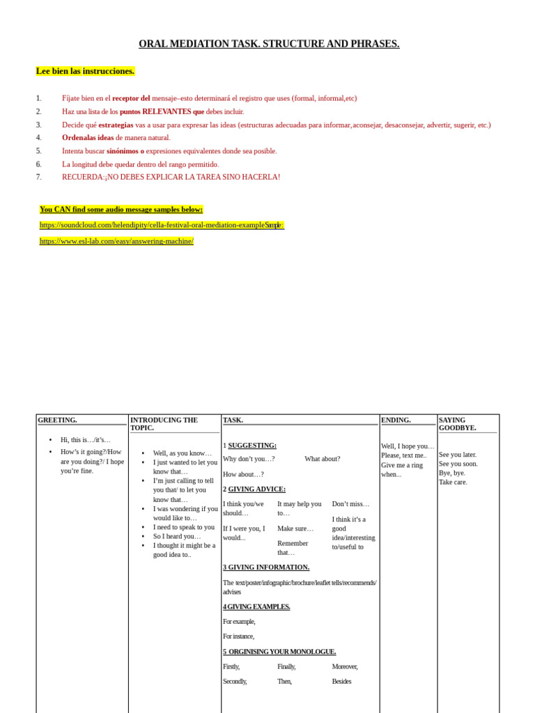 Oral Mediation Taks Structure and Phrases | PDF