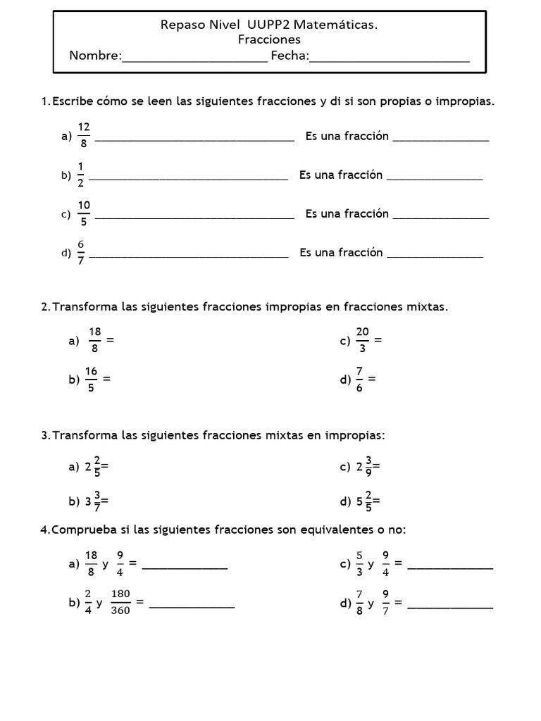 REPASO NIVEL - UUPP2 FRACCIONES | PDF