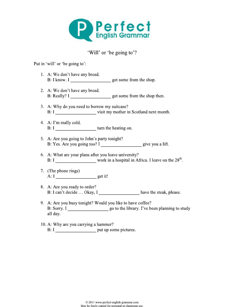 HW Will vs Going to | PDF