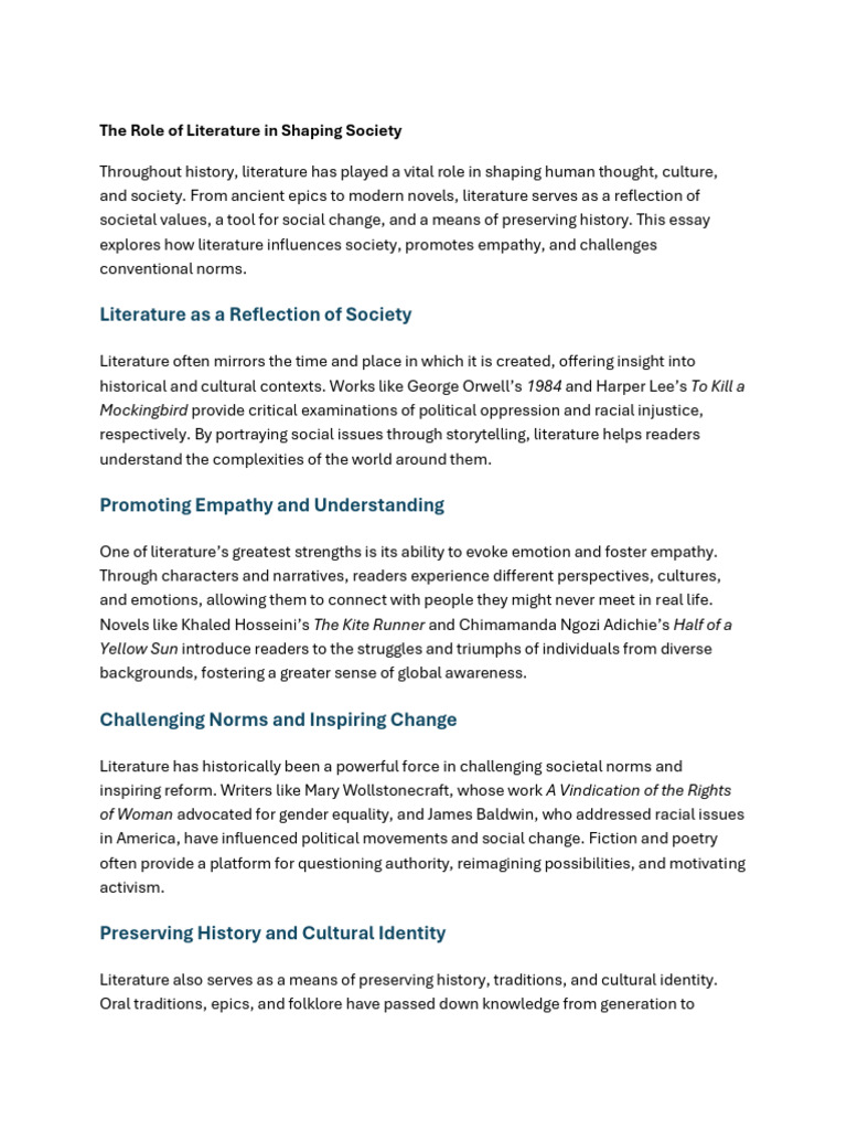 Literature Shaping Society | PDF | Empathy | Narrative