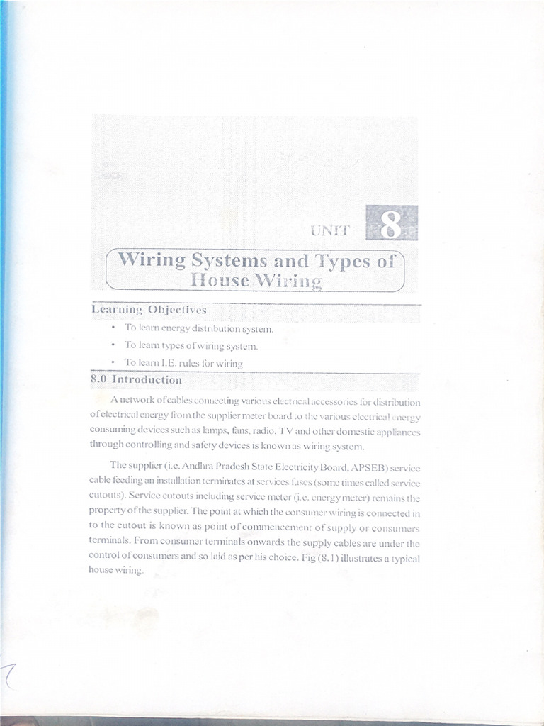 Wiring System and Type of House Wiring Unit 8 PDF | PDF