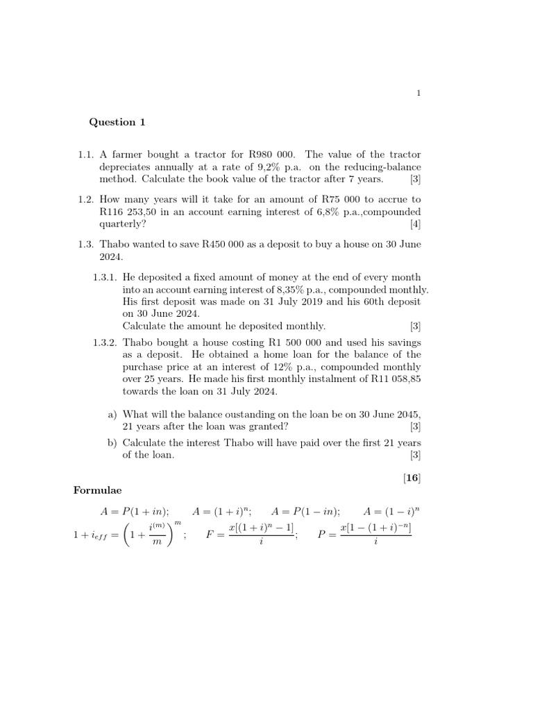 Gr12 Finance And Trig Test Post Pdf Interest Trigonometric Functions