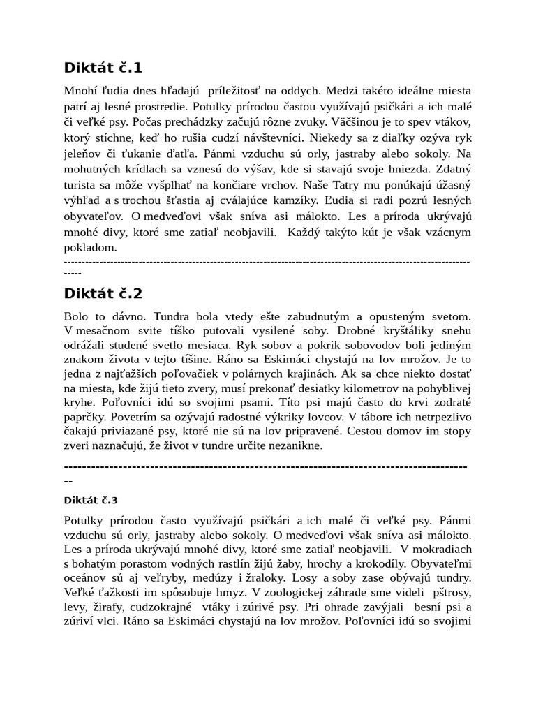 Diktáty Pre Žiakov- Zvieracie Podstaté Mená Mužského Rodu | PDF