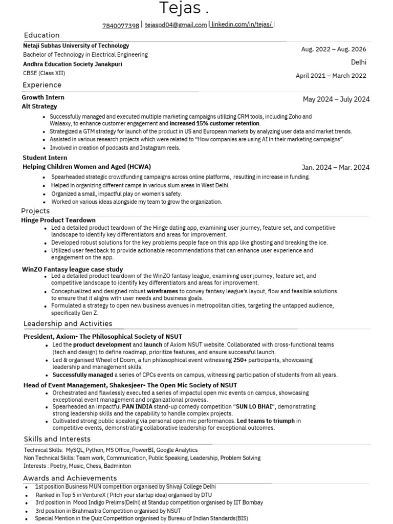 Resume_Tejas_NonTech | PDF | Business