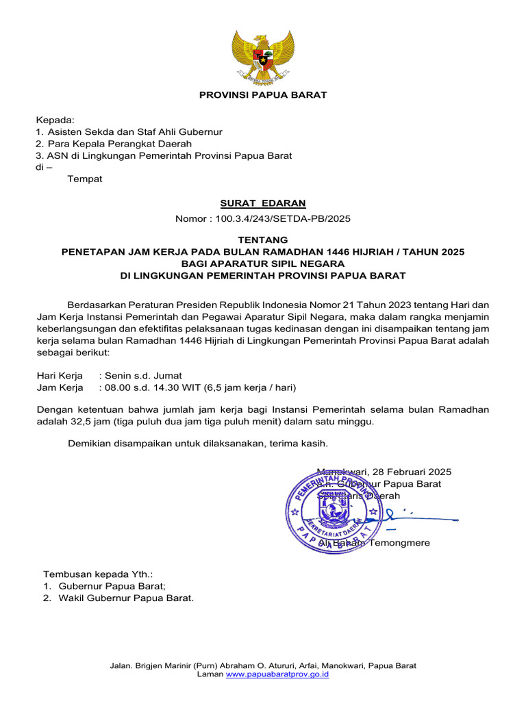 Edaran Jam Kerja Ramadhan 2025 | PDF