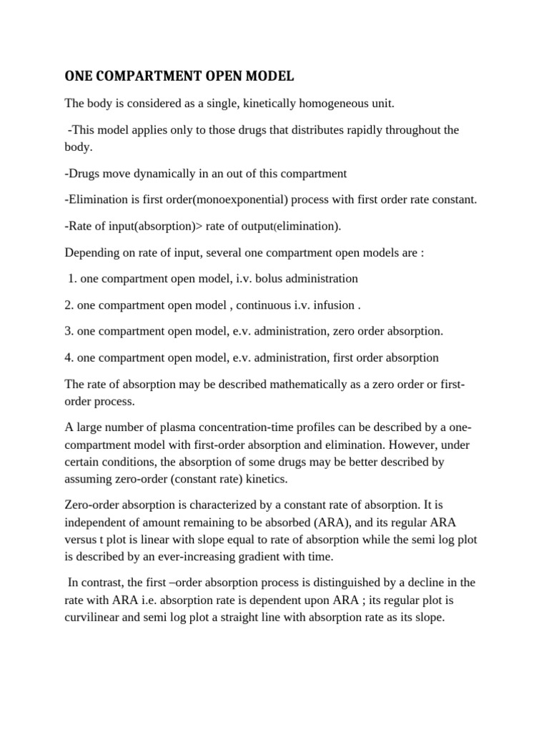 ONE COMPARTMENT OPEN MODEL | PDF | Pharmacokinetics