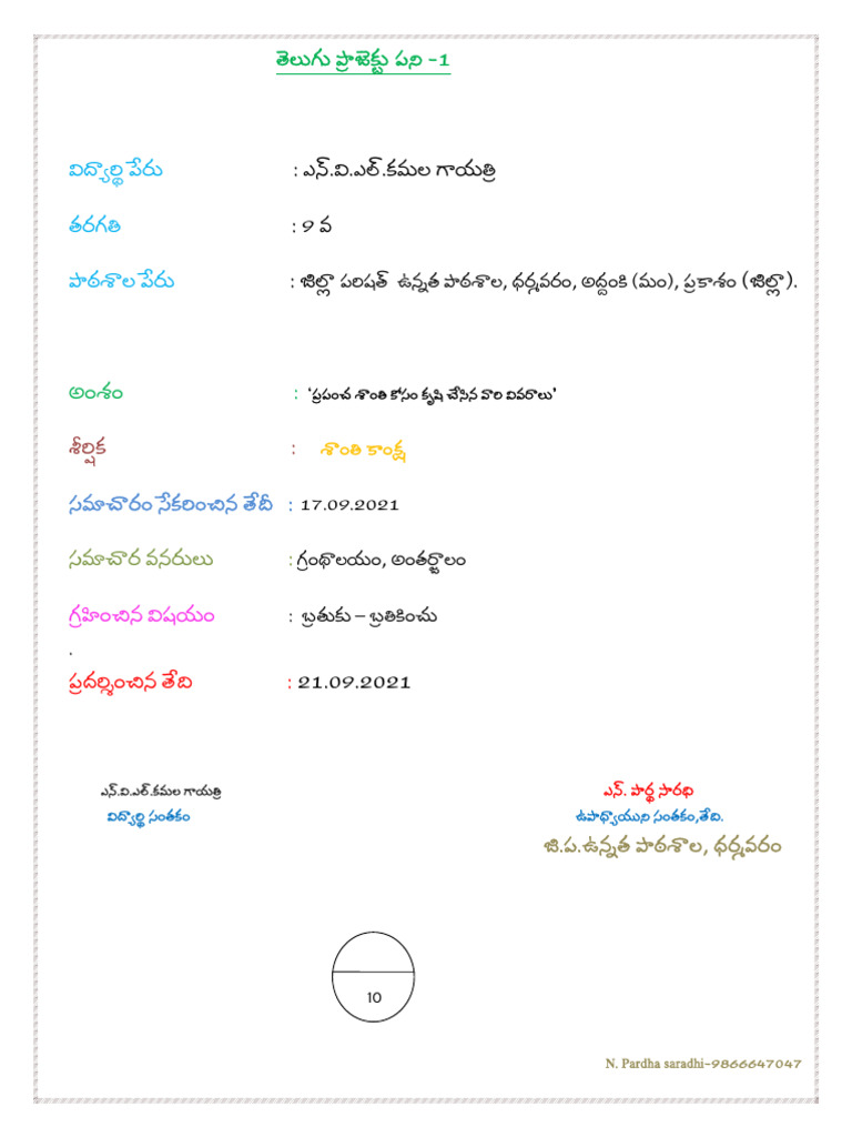 9th Class Model Project 1 | PDF