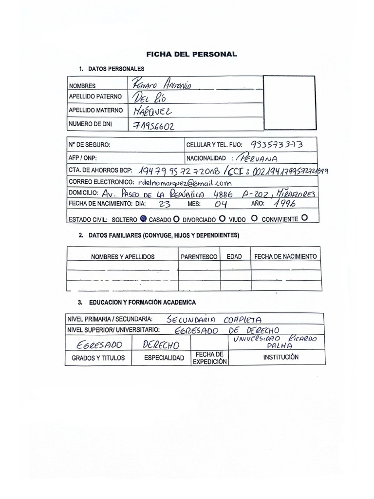 Ficha Personal Renato | PDF