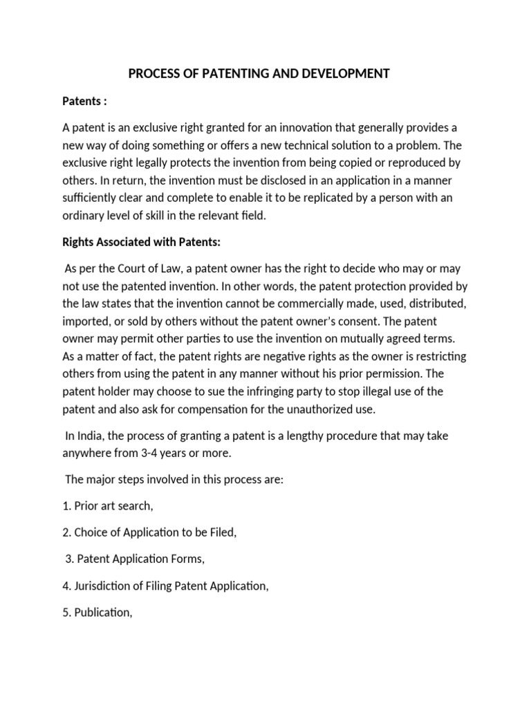 Process of Patenting and Development | PDF | Patent Application | Patent