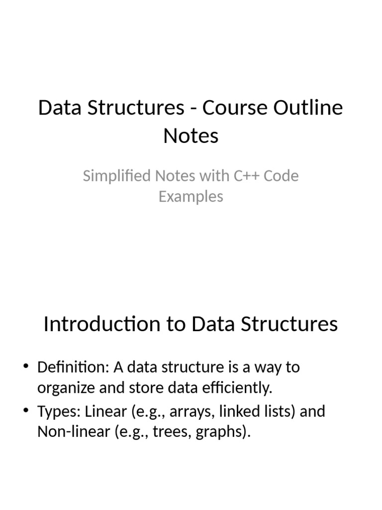 Data Structures Course Outline Notes | PDF | C++ | Data Structure