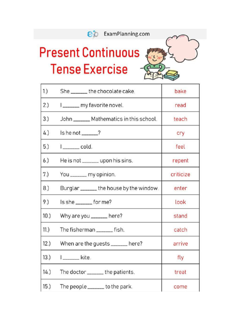 Present Continous Worksheet | PDF