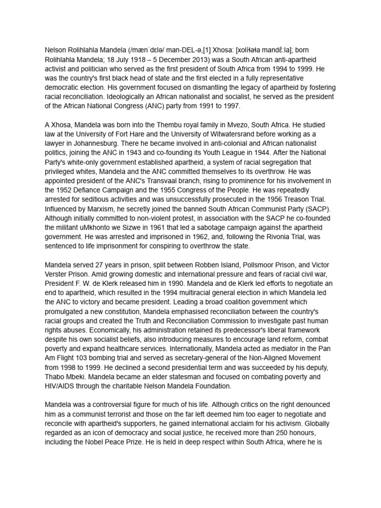 National values homework | PDF | Nelson Mandela | African National Congress