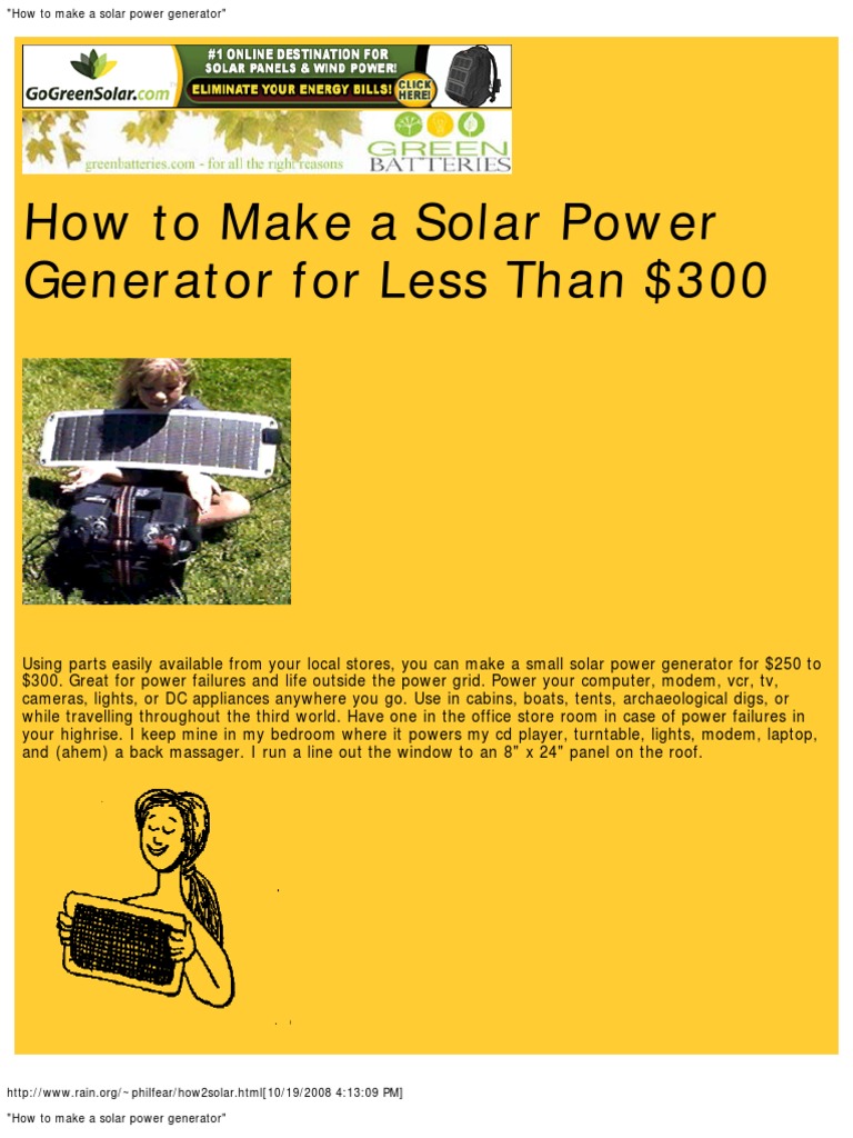 How To Make A Solar Power Generator | PDF | Power Inverter | Electric ...