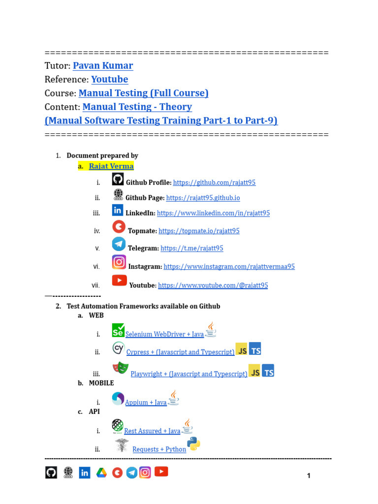 Pavan's Manual Testing Course Overview | PDF | Software Testing ...