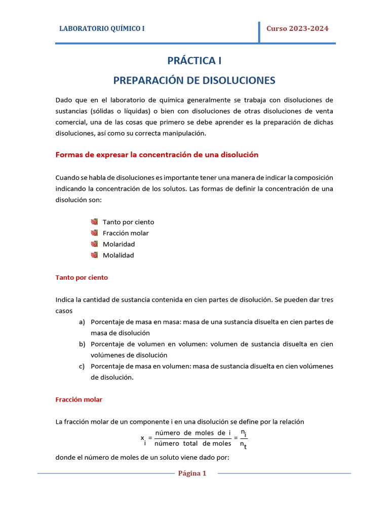 Practica 1. Preparacion de Disoluciones | PDF | Concentración | Química