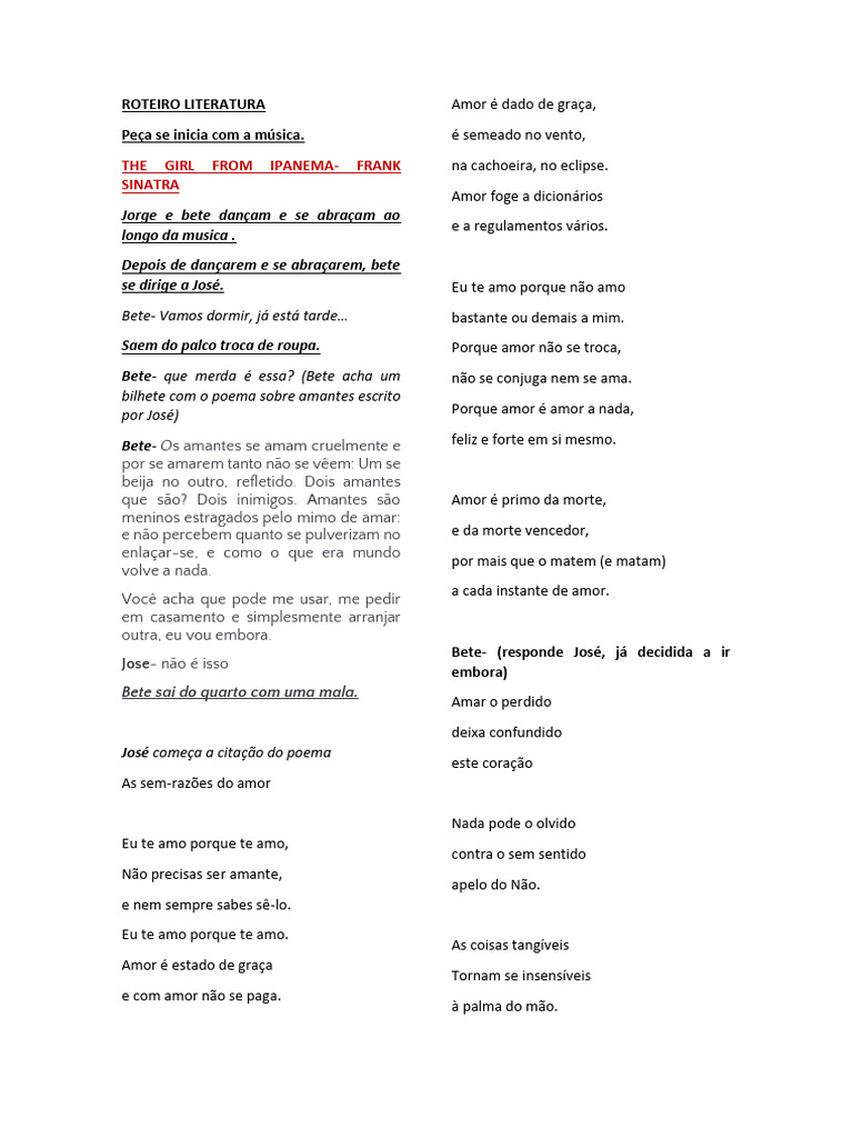 Roteiro Carlos Drummond de Andrade Recital | PDF | Amor