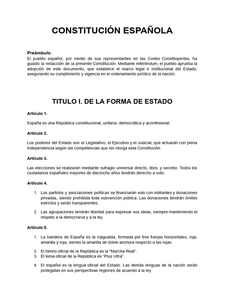 Constitución Formal España | PDF | Legislador | Presidentes de los ...
