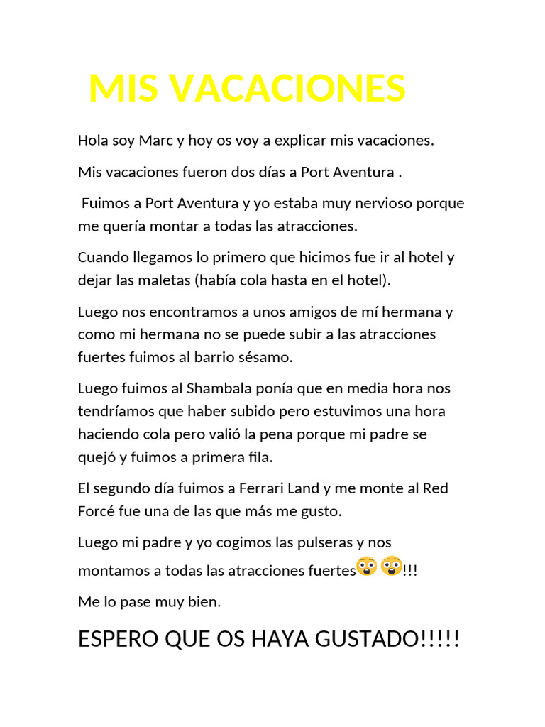 Mis Vacaciones | PDF