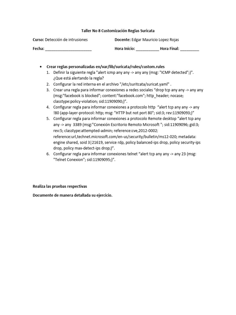 Reglas Personalizadas en Suricata | PDF | Sistema de archivos | Protocolos de internet