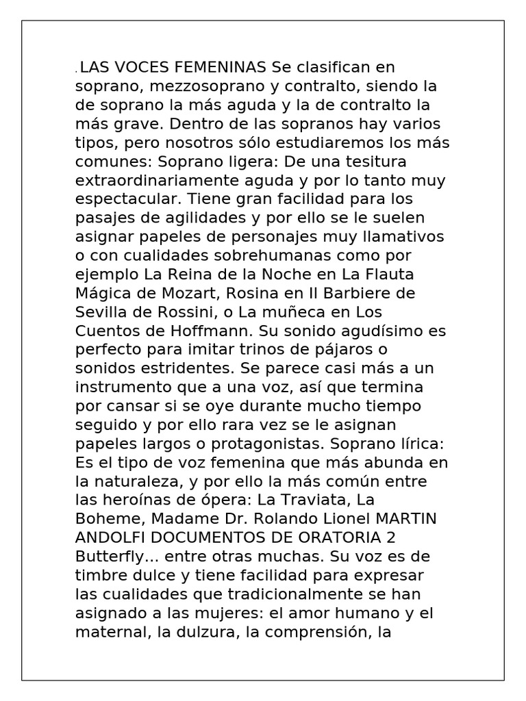 LAS VOCES FEMENINAS Se Clasifican en Soprano | PDF | Música vocal | Canto