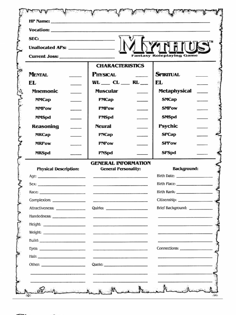 Mythus Character Sheets 001