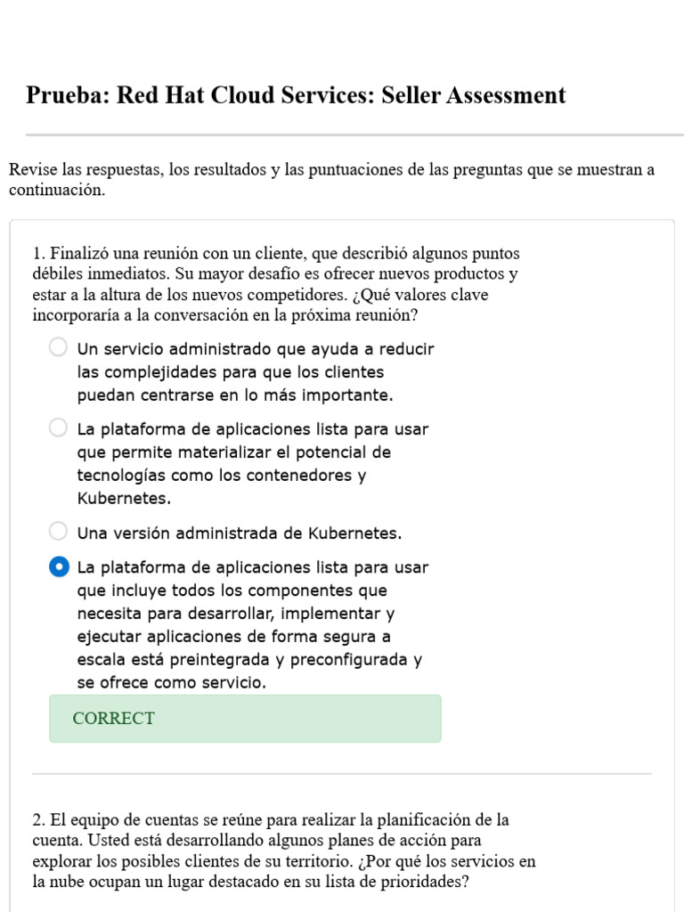 Red Hat Cloud Services - Seller Assessment78 | PDF | Computación en la nube | Servicios web de ...